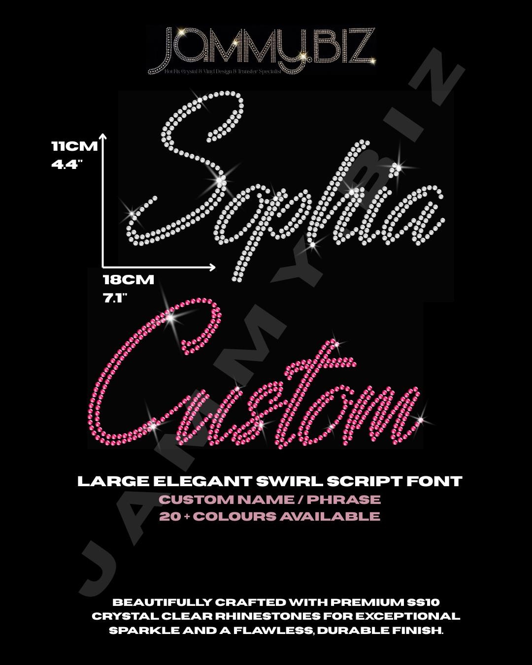 Large- Elegant Swirl Script Font- Personalised - Custom Iron on Hot Fix ...