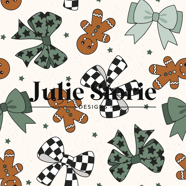 Christmas Bows Seamless Pattern, Gingerbread Bows Seamless Design, Cute ...