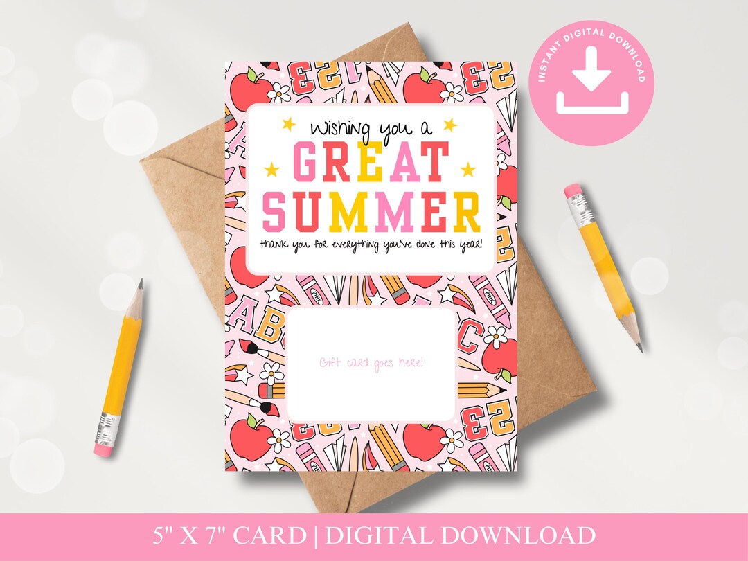 End of Year Teacher Gift Card Holder Printable, Teacher Appreciation ...