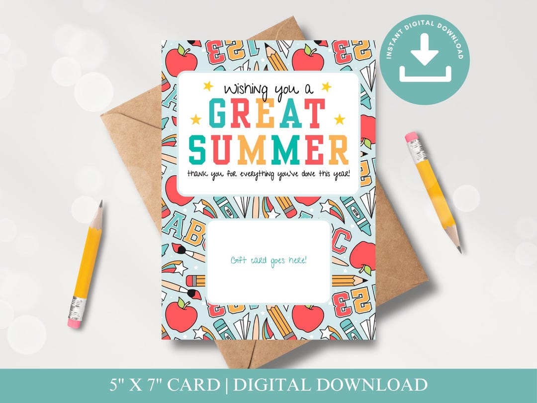 End of Year Teacher Gift Card Holder Printable, Teacher Appreciation ...