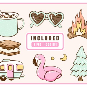 Camping Clipart Bundle, Pink Camping PNG Files, Girls Camping Digital ...