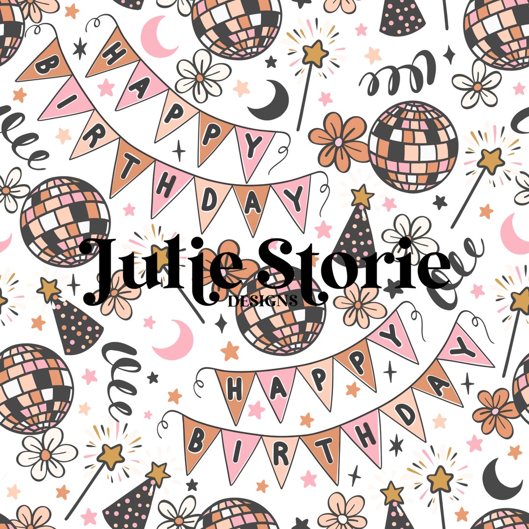 Happy Birthday Disco Pink Seamless Repeat Pattern - Etsy