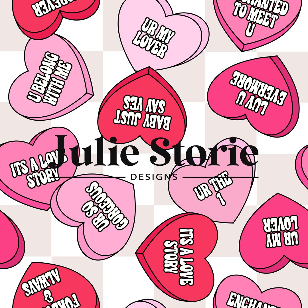 Candy Hearts Seamless Pattern, Conversation Hearts Seamless Design ...