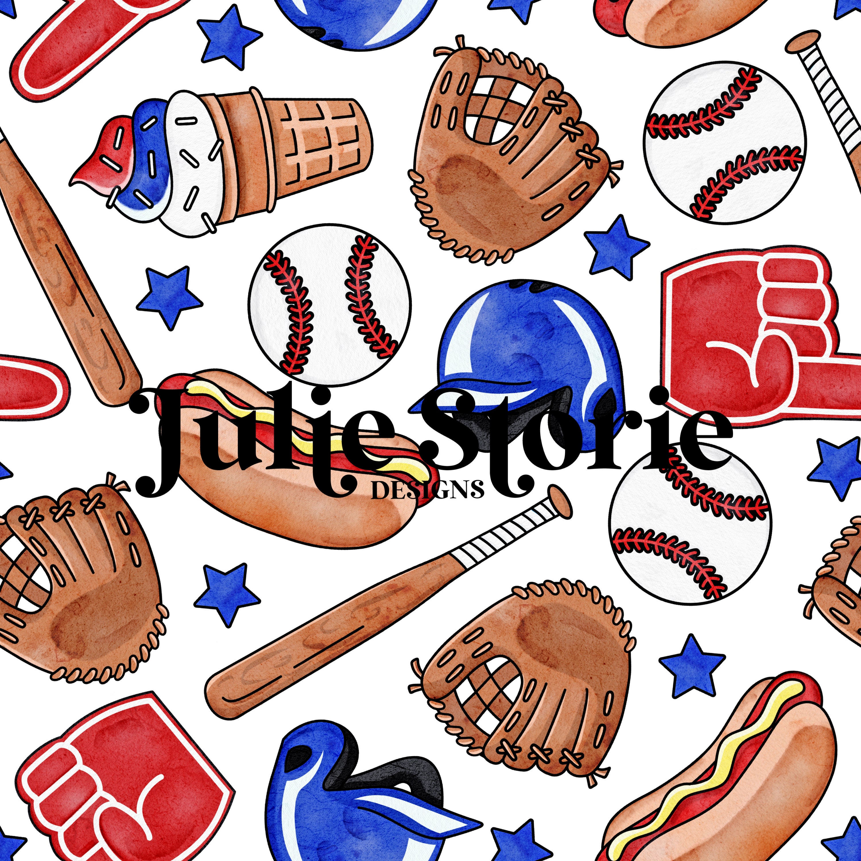 4th of July Baseball Watercolor Seamless Repeat Pattern - Etsy