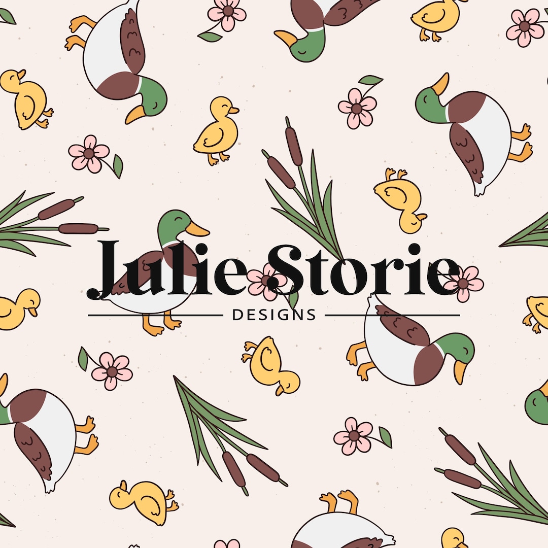Cute Duck Seamless Design, Duck and Flowers Seamless Pattern, Fall ...