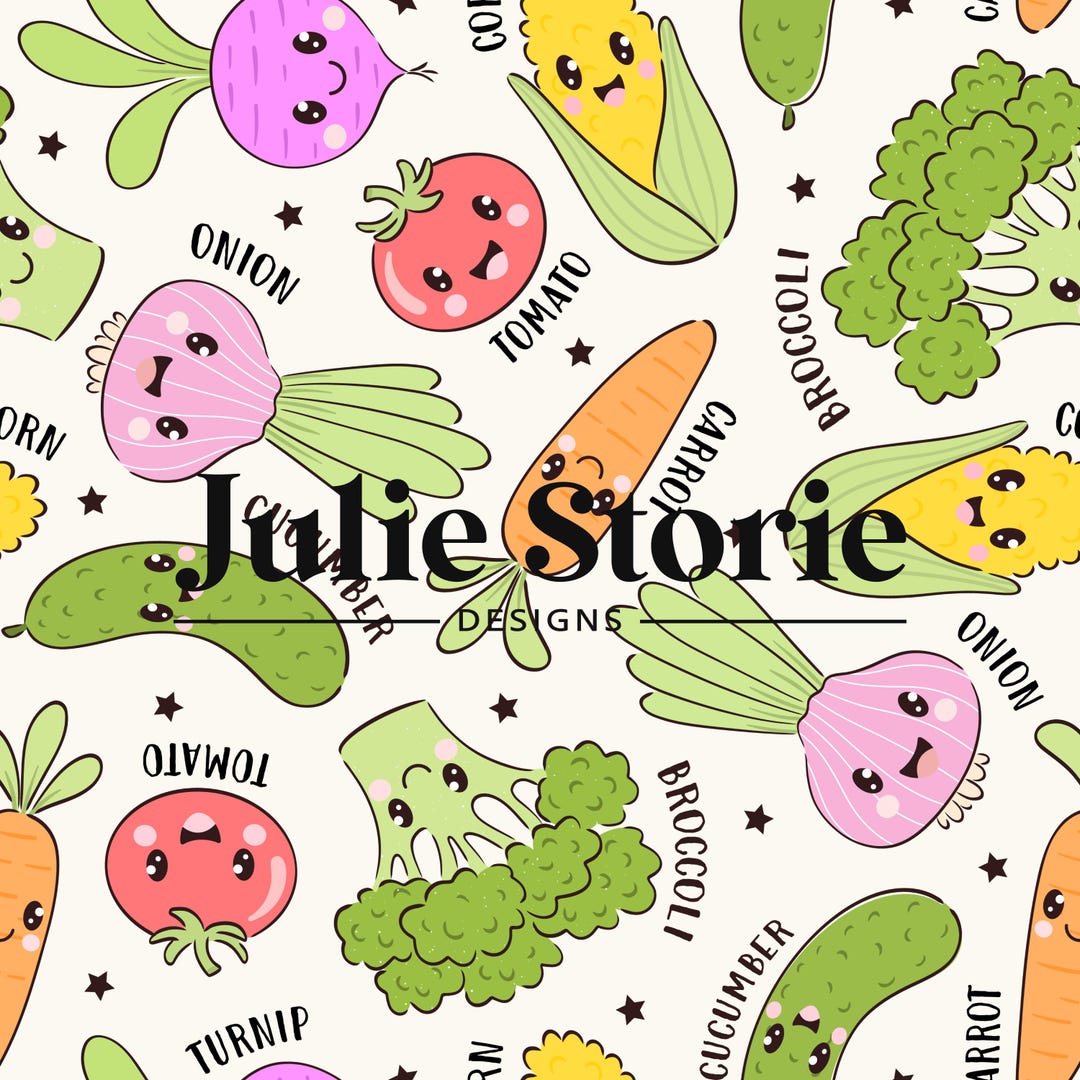 Cute Vegetable Seamless Pattern, Vegetable Seamless Design, Veggie ...