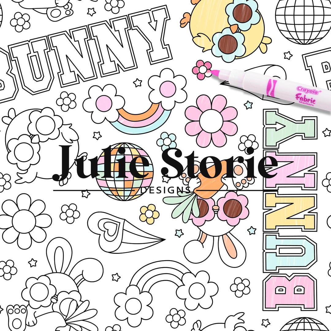 Color Me Easter Seamless Pattern, DIY Color Me Fabric PNG, Digital ...