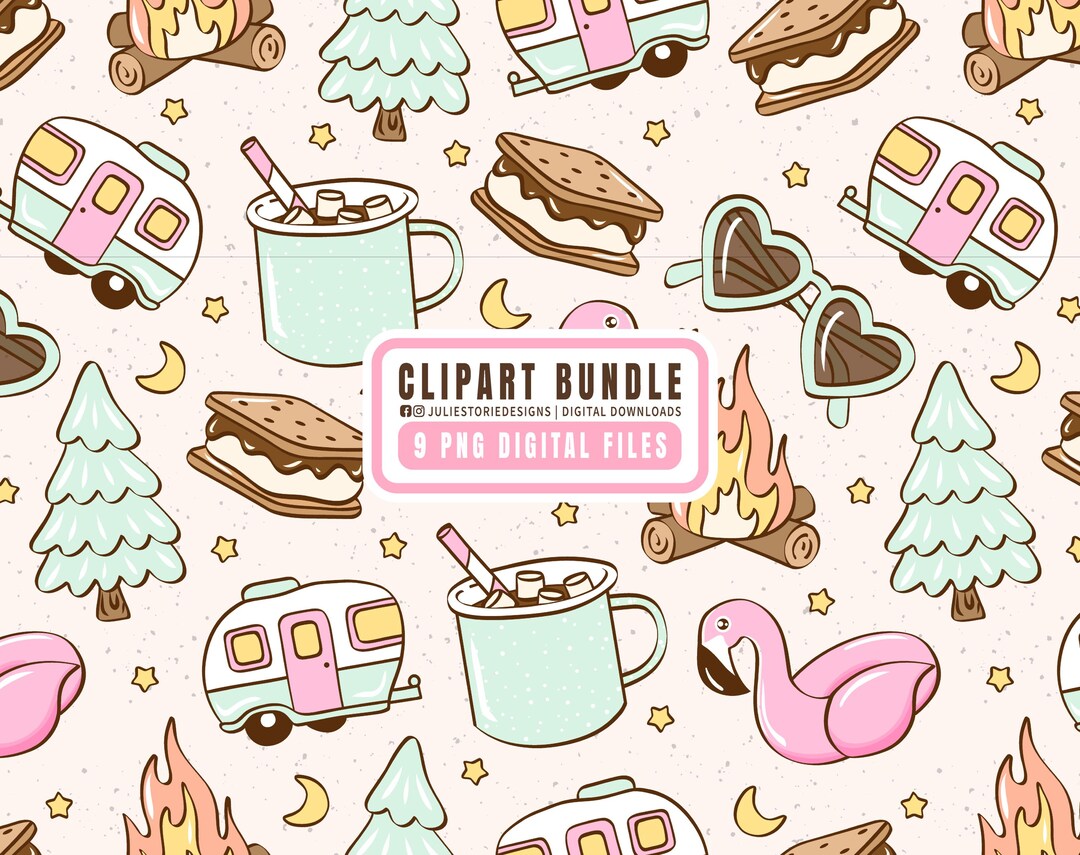 Camping Clipart Bundle, Pink Camping PNG Files, Girls Camping Digital ...