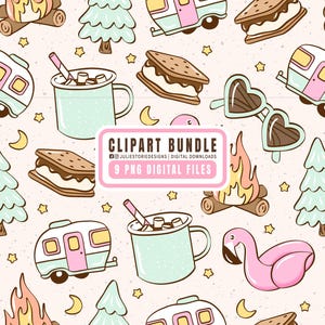 Camping Clipart Bundle, Pink Camping PNG Files, Girls Camping Digital ...
