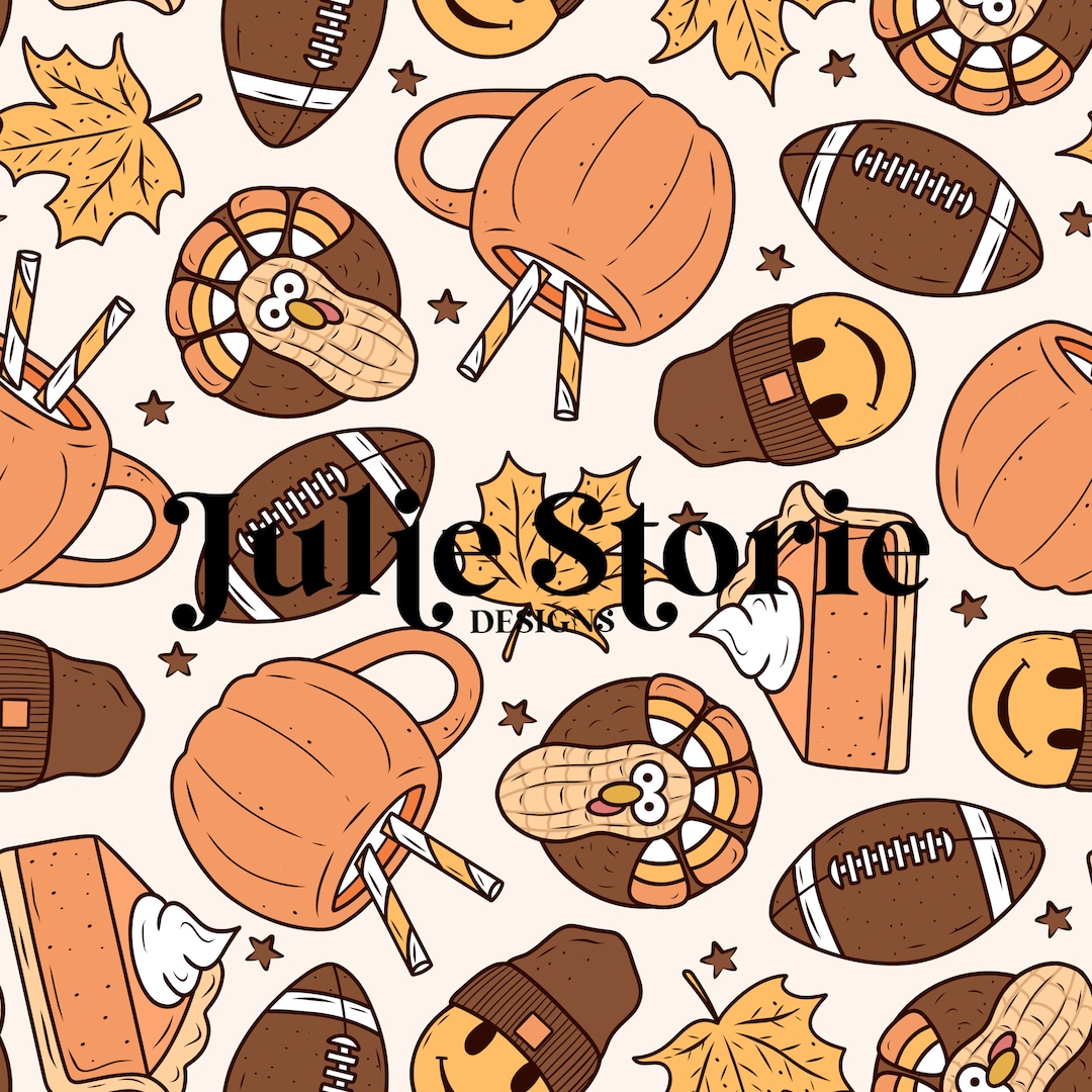 Cool Fall Football Thanksgiving Seamless Repeat Pattern - Etsy