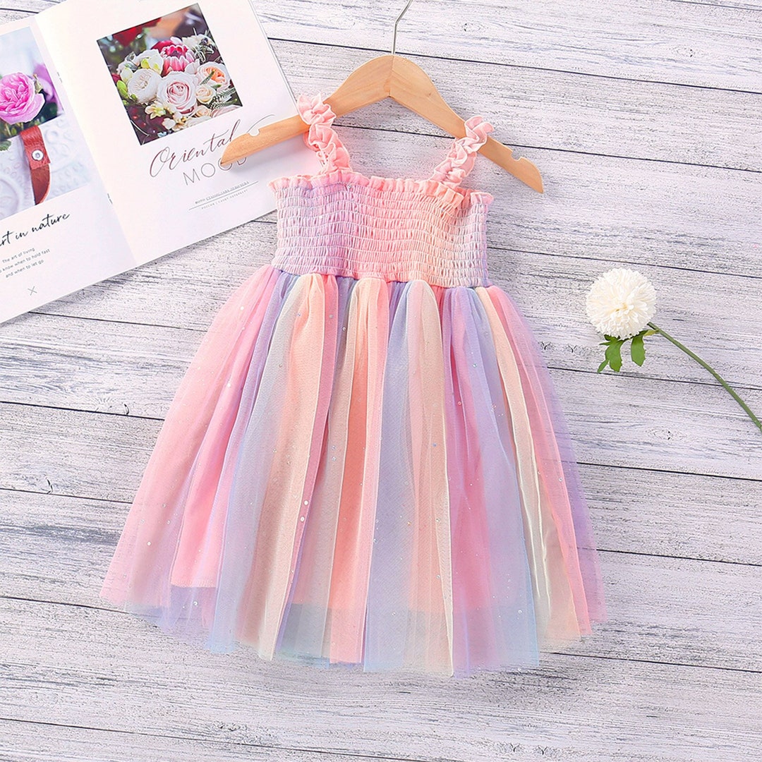 Toddler Girl Rainbow Dress Sparkly Tulle Dress Rainbow - Etsy