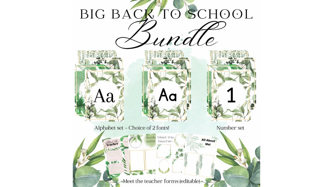 BIG BUNDLE Back to School Modern Botanical Leaf Succulent Classroom ...