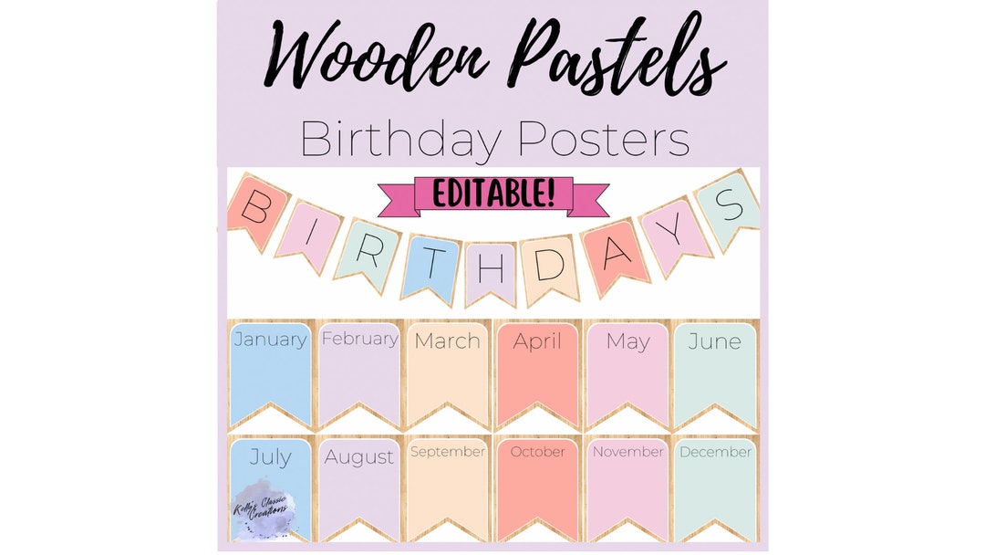 Boho Modern Wooden Pastel Classroom Birthday Posters Printable ...