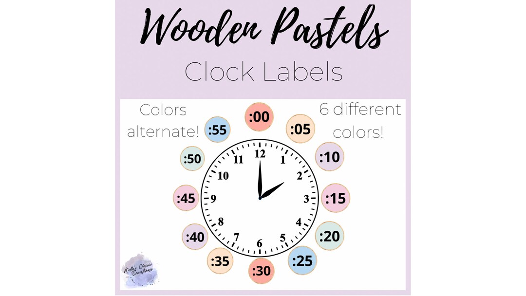Boho Modern Wooden Pastel Classroom Clock Time Labels Printable ...