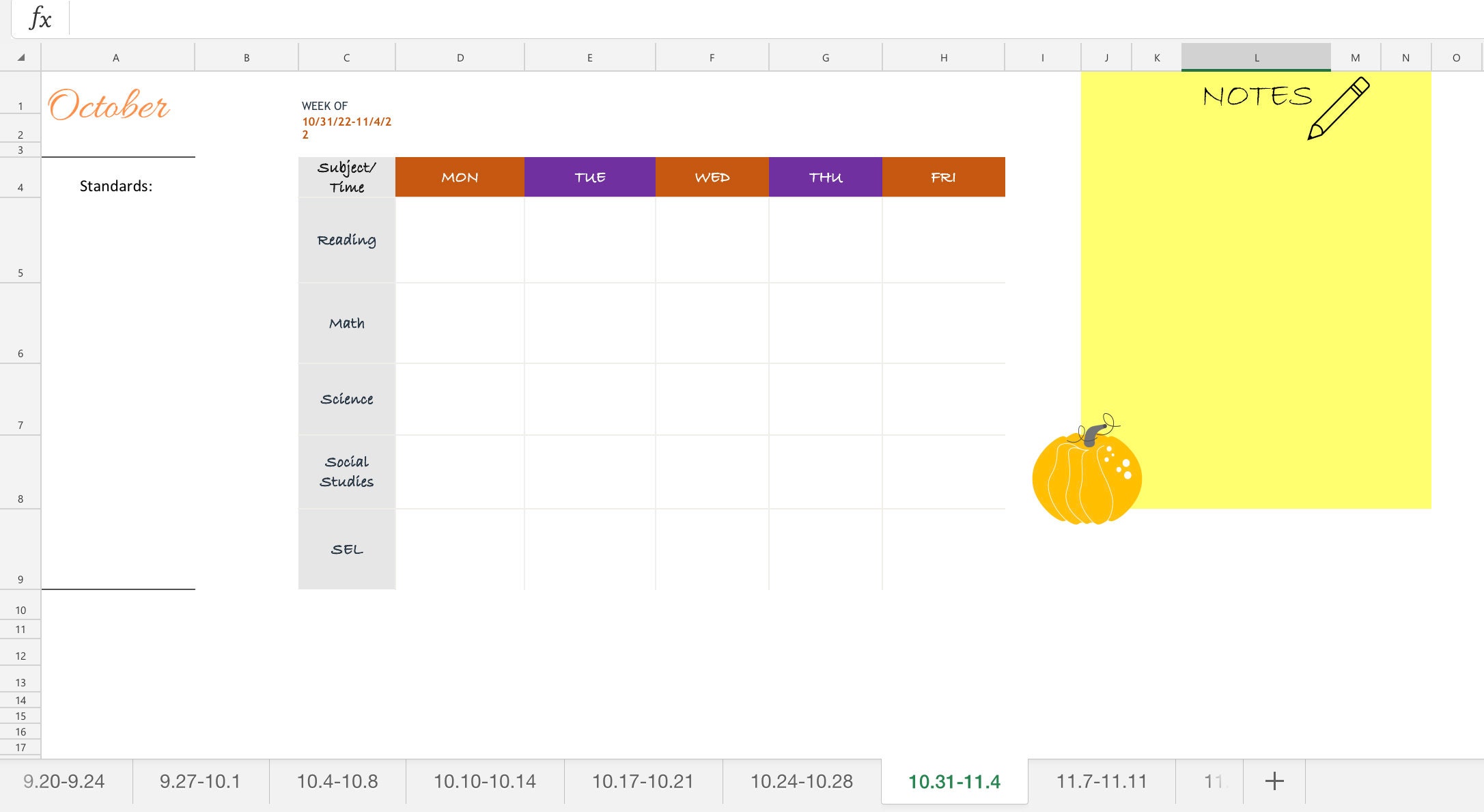 Simple Easy to Use 2022-2023 Digital Lesson Plan Book for Google Sheets ...