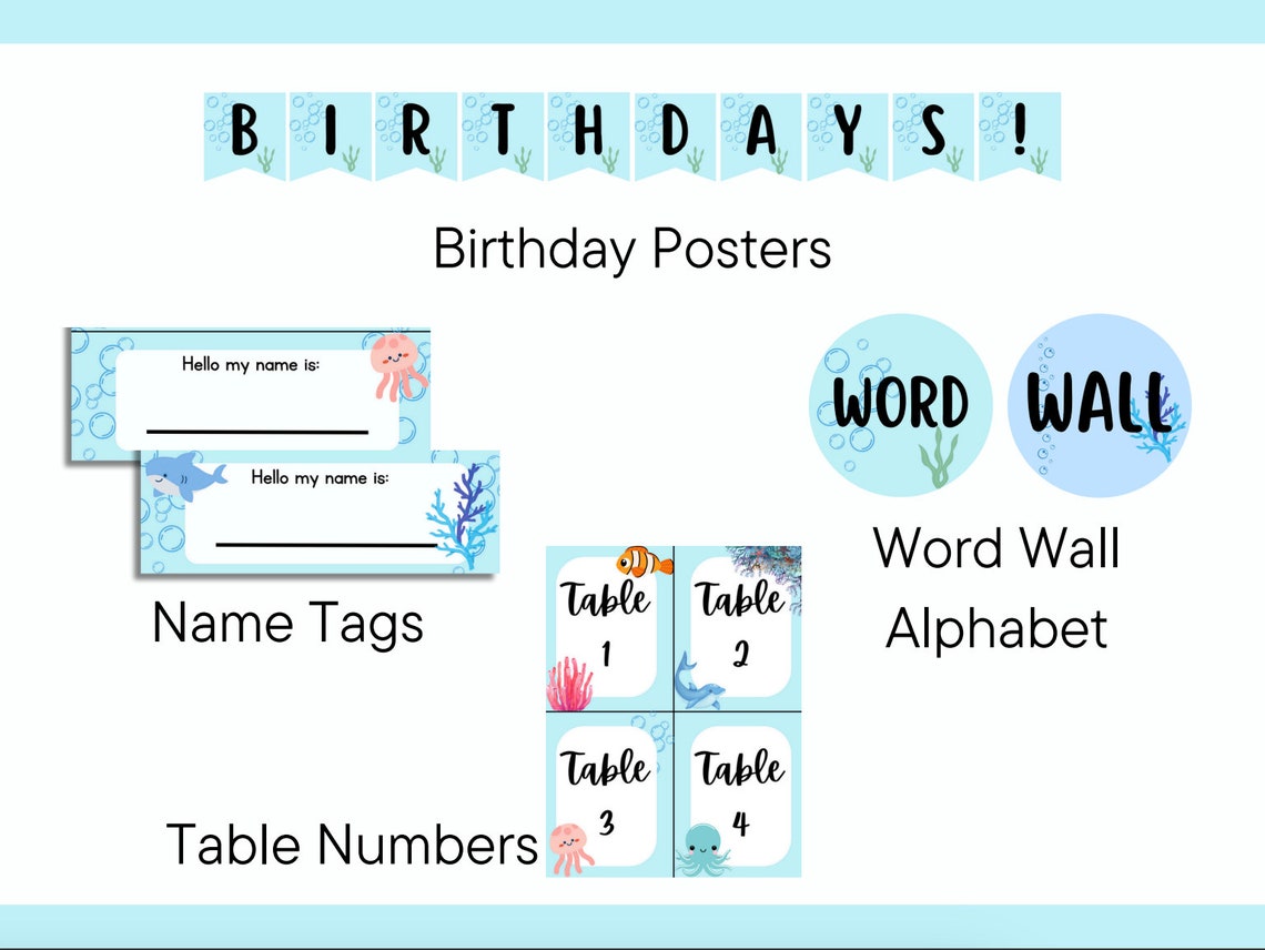 Classroom Decor Bundle Under the Sea Cute Ocean Theme Blue Primary ...
