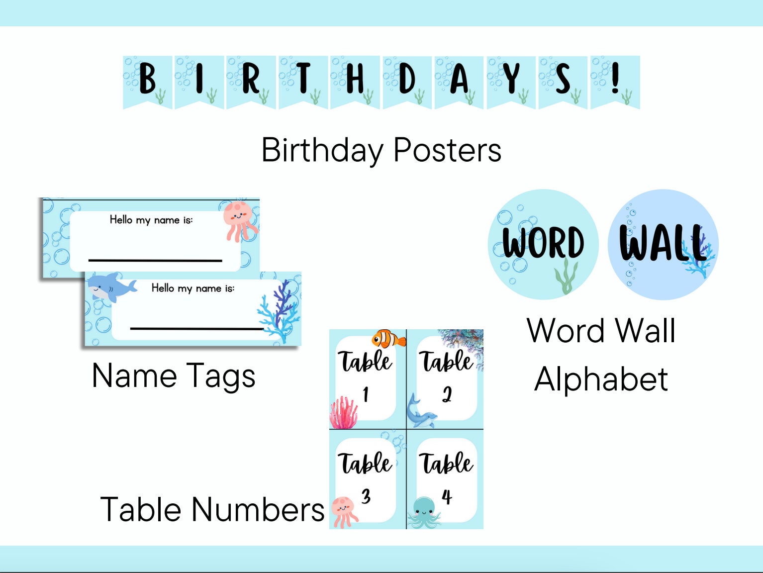 Classroom Decor Bundle Under the Sea Cute Ocean Theme Blue Primary ...