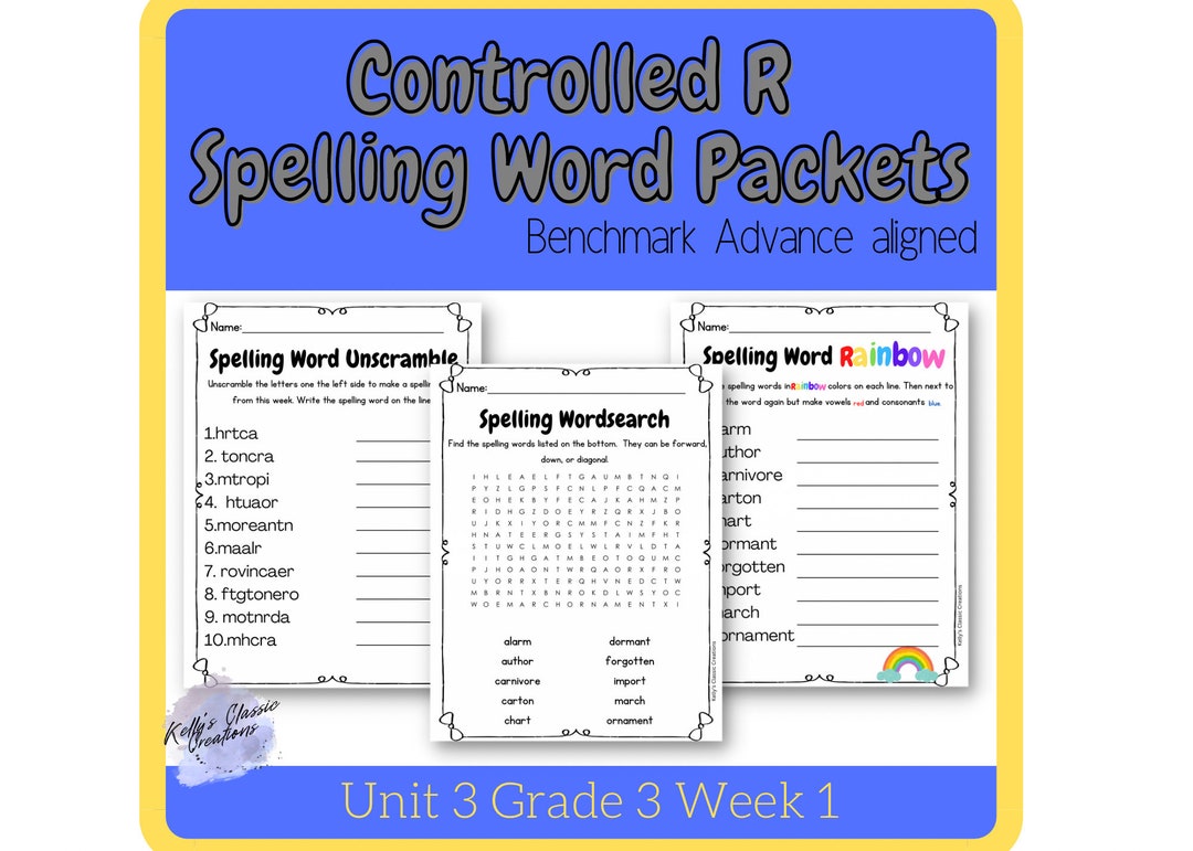 Benchmark Advance Aligned Controlled R Spelling Word Packet Third Grade ...
