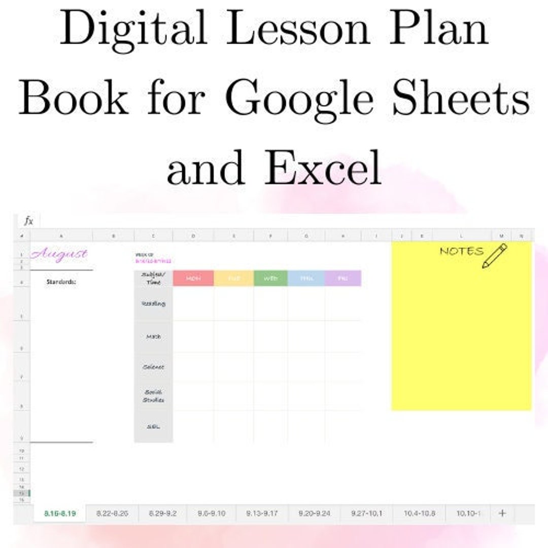 Simple Easy to Use 2022-2023 Digital Lesson Plan Book for Google Sheets ...