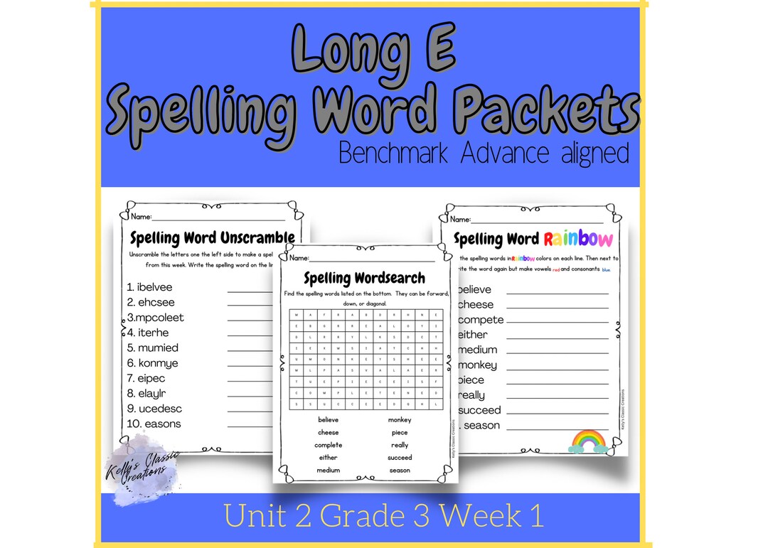 Benchmark Advance Aligned Long E Spelling Word Packet Third Grade Unit ...