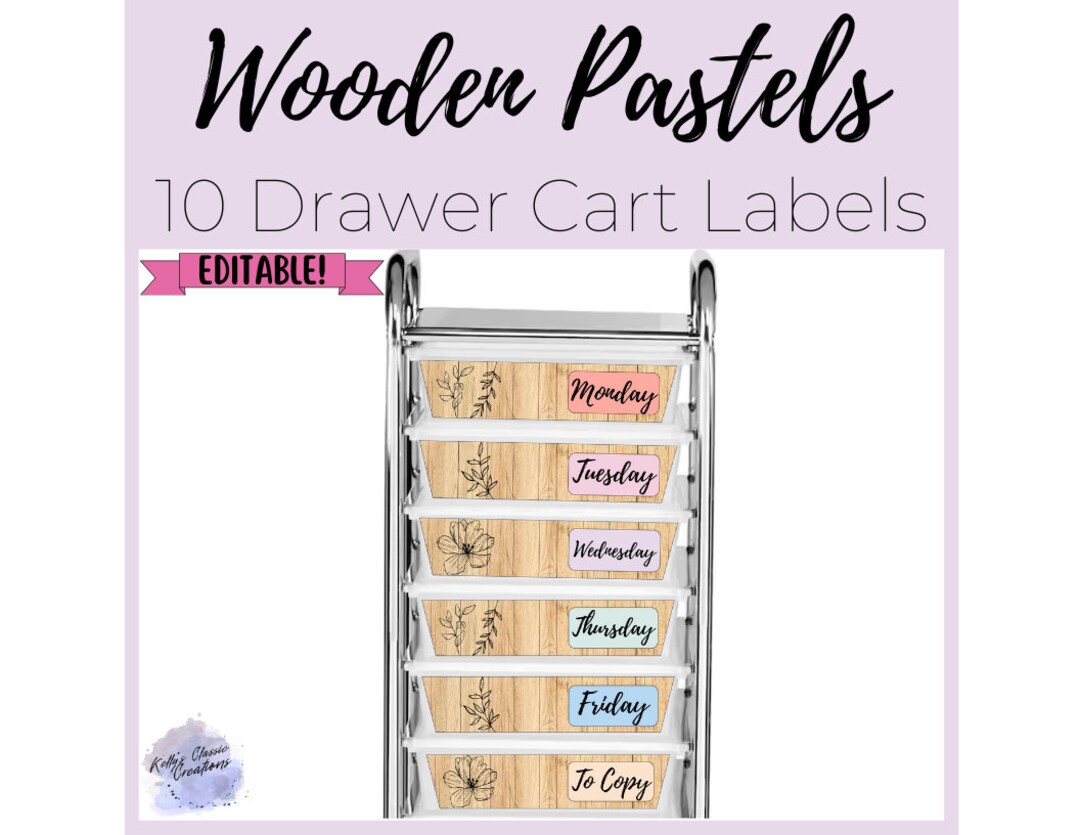 Boho Modern Editable Wooden Pastel Classroom 10 Drawer Cart Labels ...
