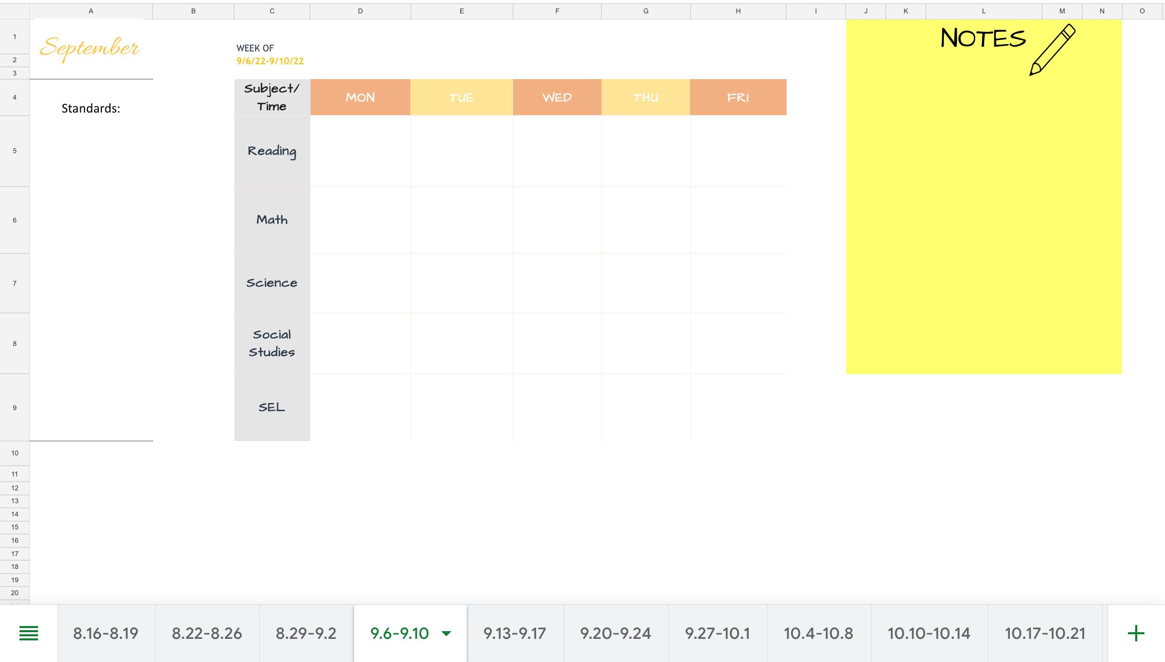Simple Easy to Use 2022-2023 Digital Lesson Plan Book for Google Sheets ...