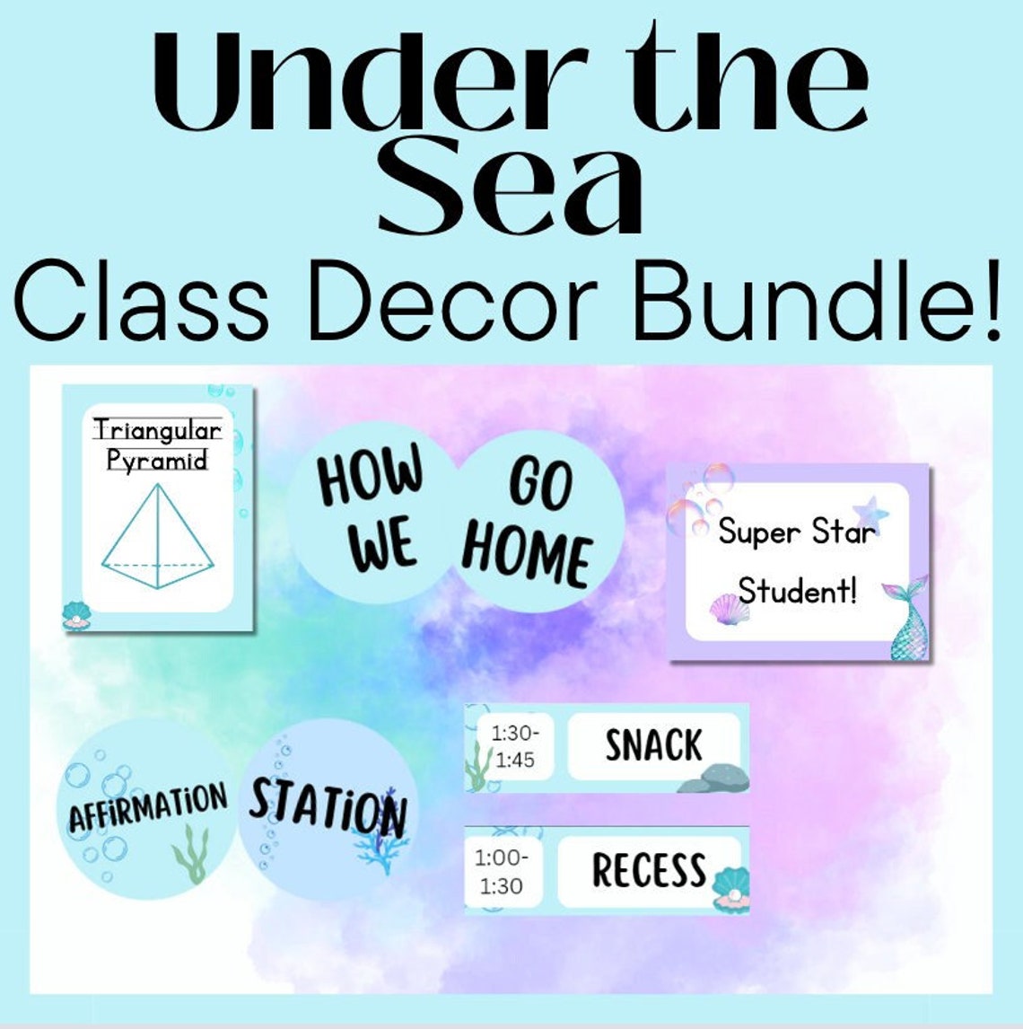Classroom Decor Bundle Under the Sea Cute Ocean Theme Blue Primary ...
