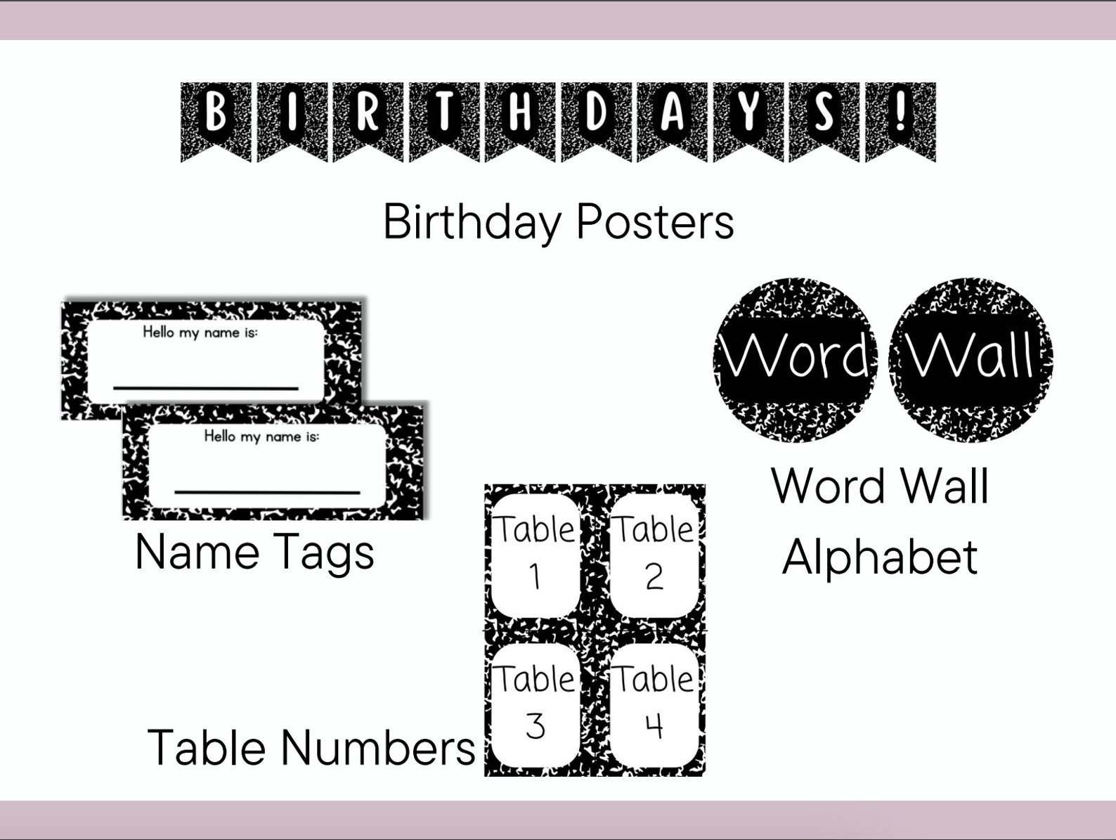 Classroom Decor Bundle Composition Book Cute Black and White Theme ...