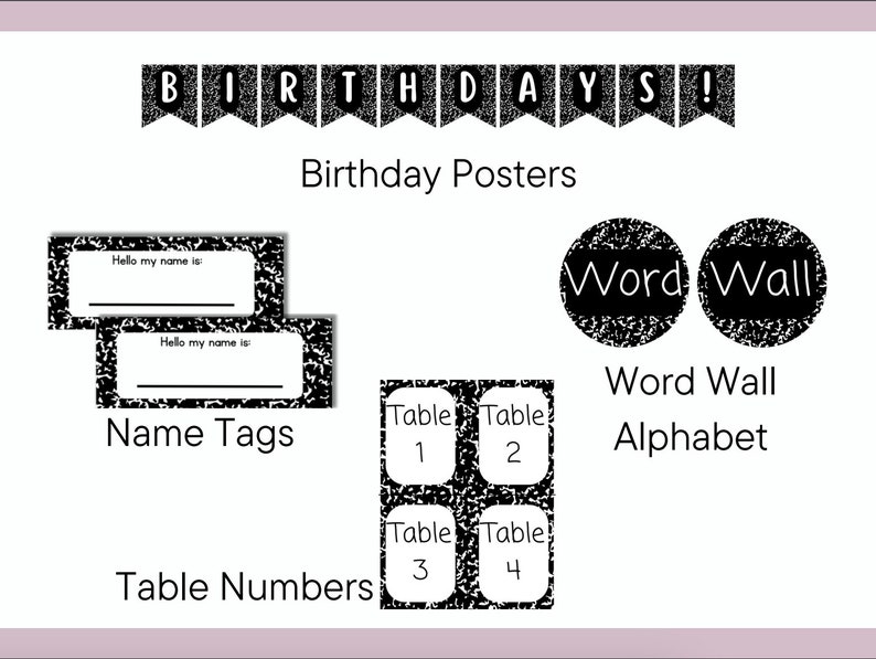 Classroom Decor Bundle Composition Book Cute Black and White Theme ...