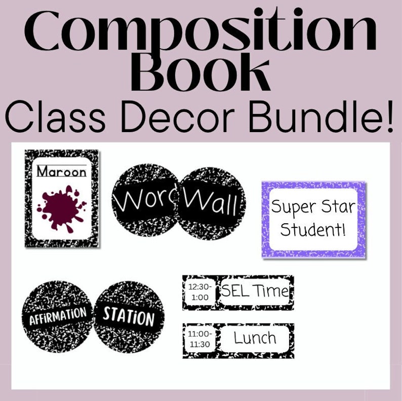 Classroom Decor Bundle Composition Book Cute Black and White Theme ...