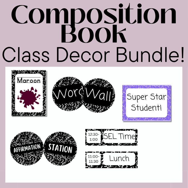 Classroom Decor Bundle Composition Book Cute Black and White Theme ...