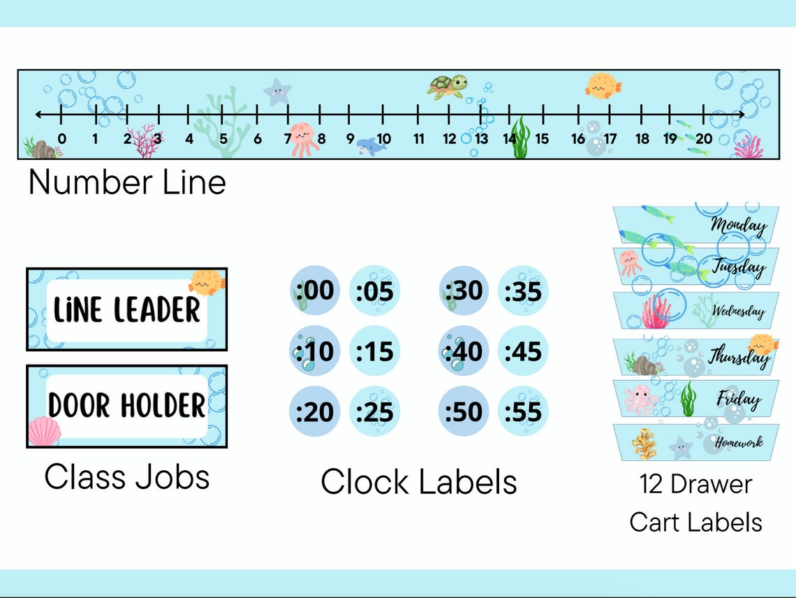 Classroom Decor Bundle Under the Sea Cute Ocean Theme Blue Primary ...