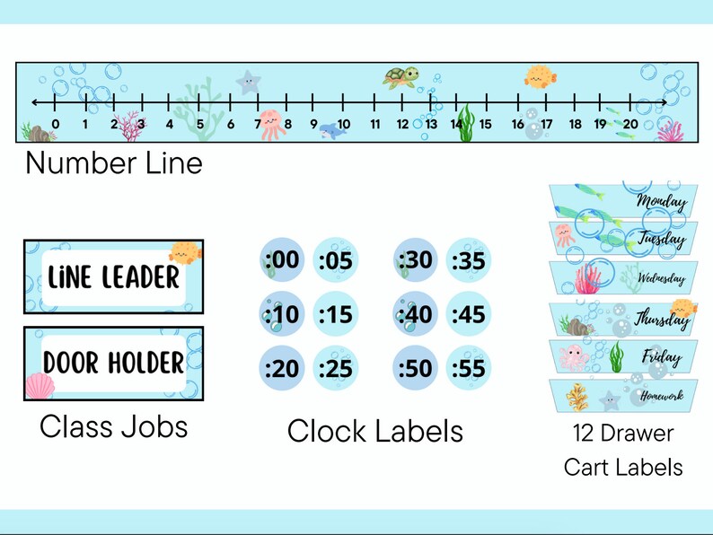 Classroom Decor Bundle Under the Sea Cute Ocean Theme Blue Primary ...