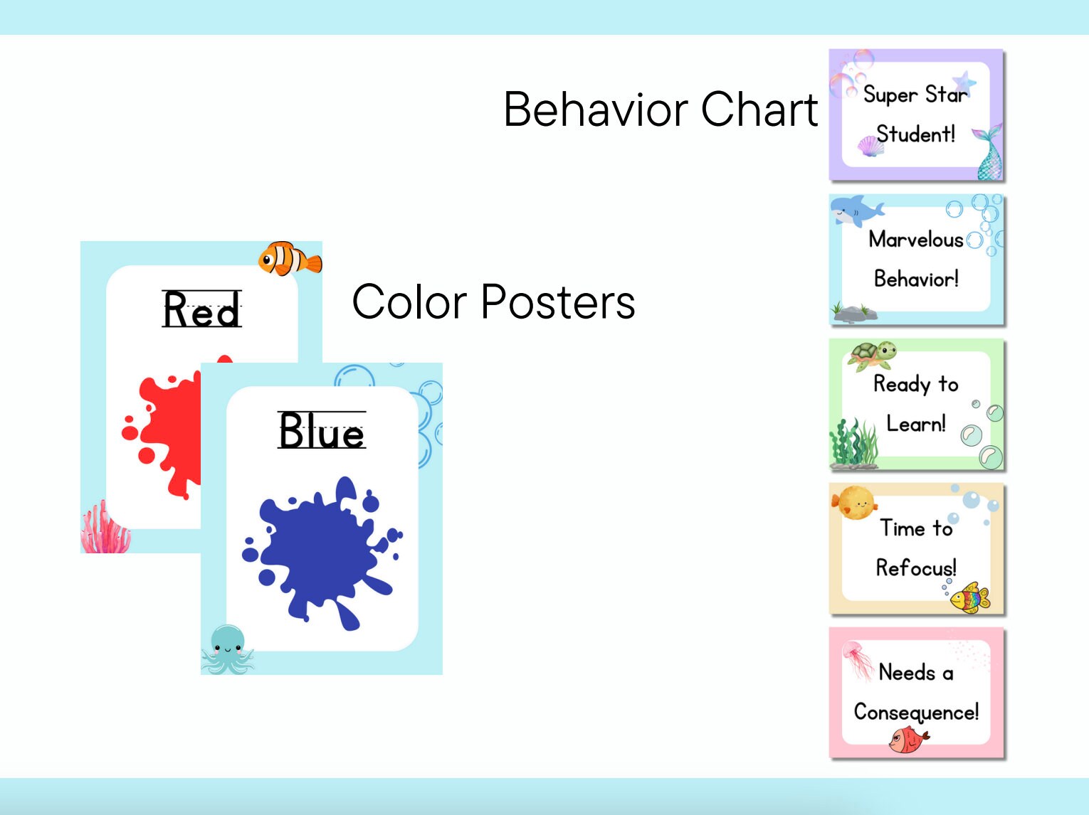 Classroom Decor Bundle Under the Sea Cute Ocean Theme Blue Primary ...