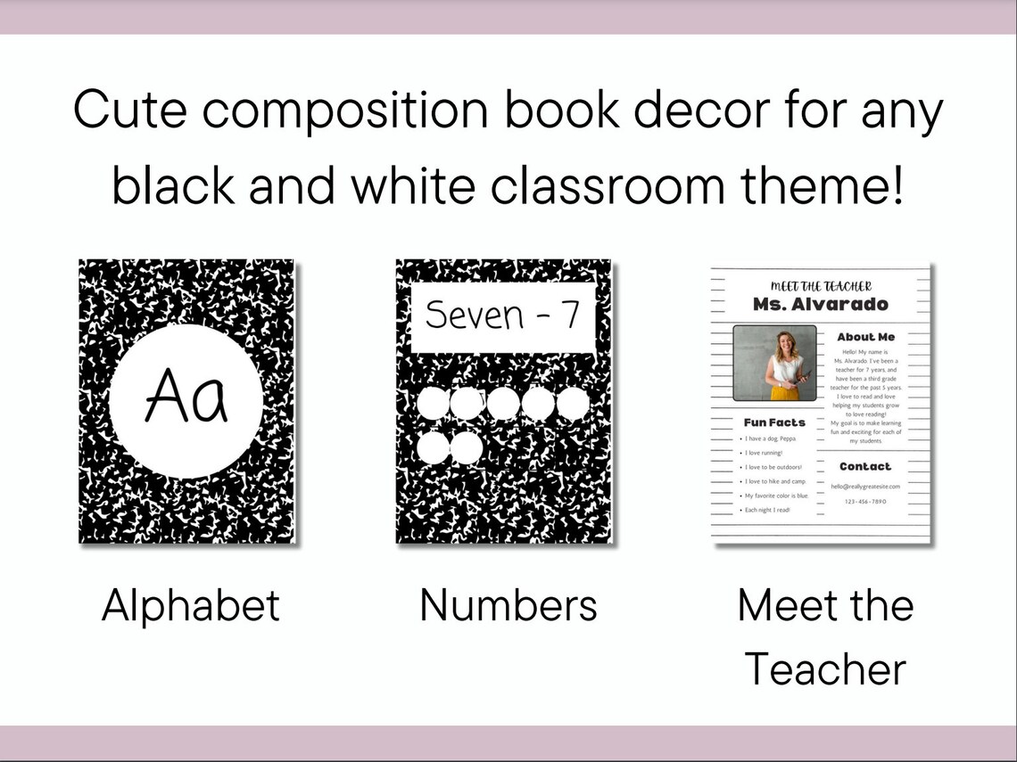 Classroom Decor Bundle Composition Book Cute Black and White Theme ...