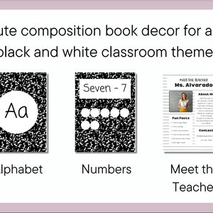 Classroom Decor Bundle Composition Book Cute Black and White Theme ...