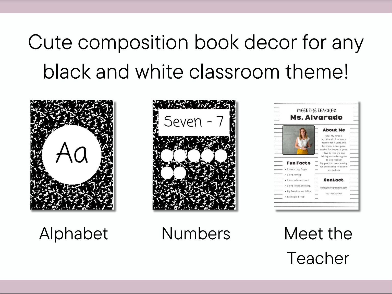 Classroom Decor Bundle Composition Book Cute Black and White Theme ...