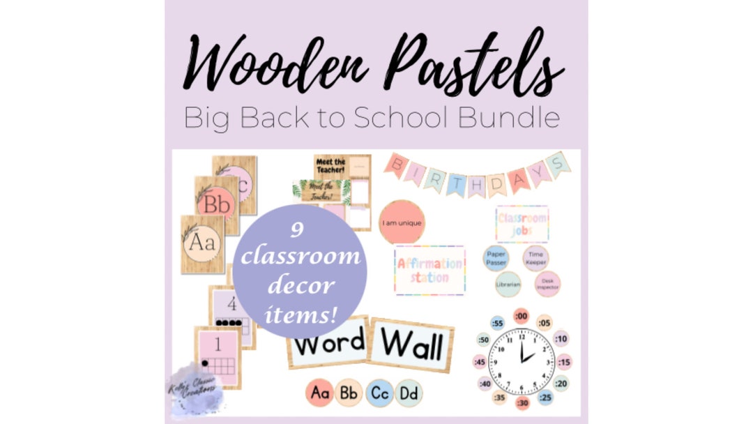 Wooden Pastels BIG Bundle - Back to School Classroom Decor Elementary ...