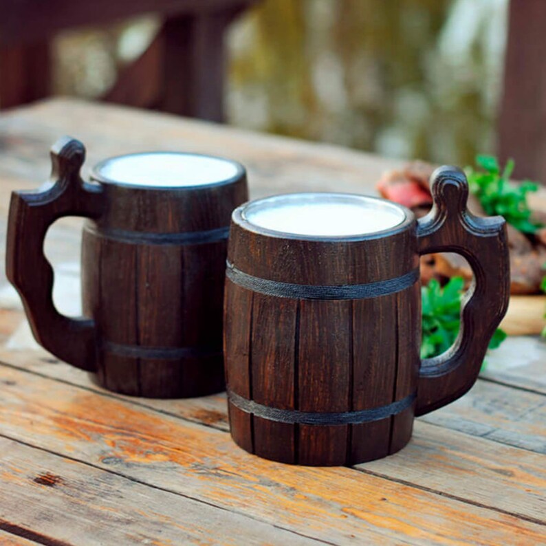 Natural Solid Oak Wooden Barrel Drinking Mug Double - Etsy