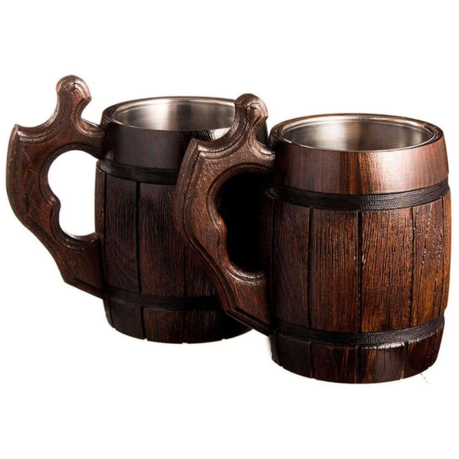 Natural Solid Oak Wooden Barrel Drinking Mug Double - Etsy