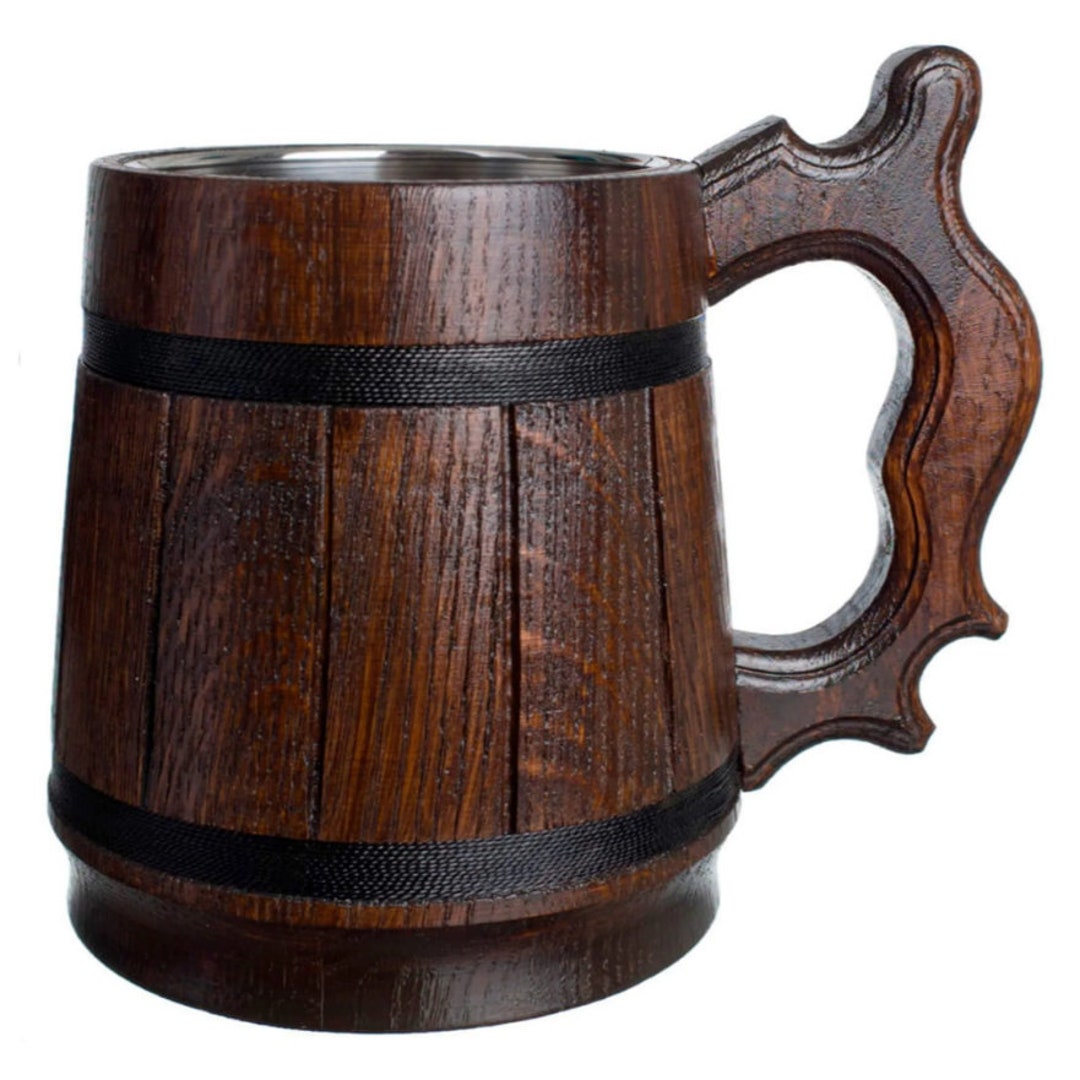 Retro Natural Solid Oak Wooden Drinking Mug - Etsy