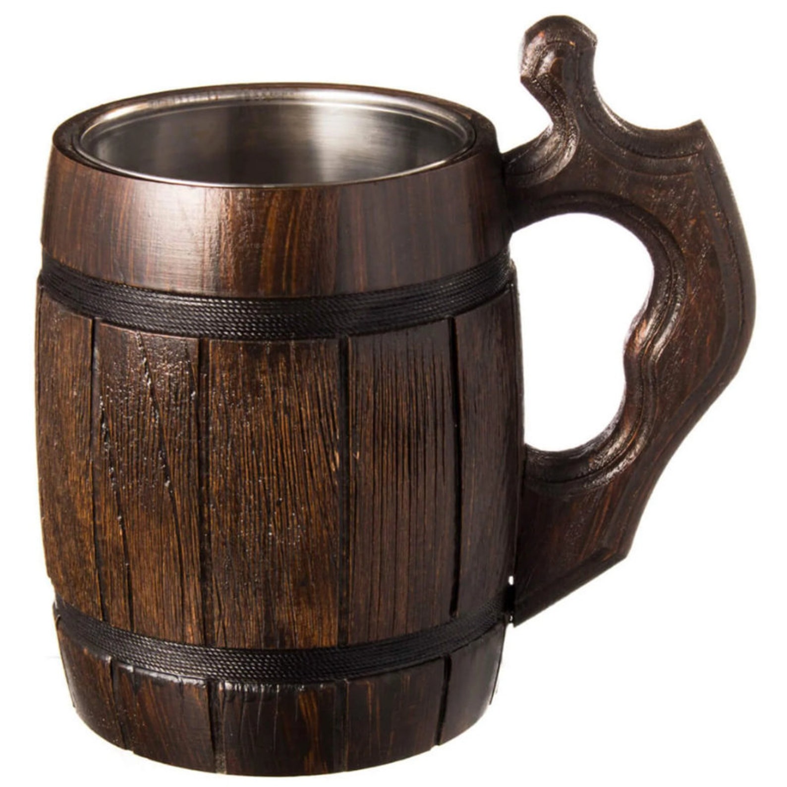 Natural Solid Oak Wooden Barrel Drinking Mug Double - Etsy