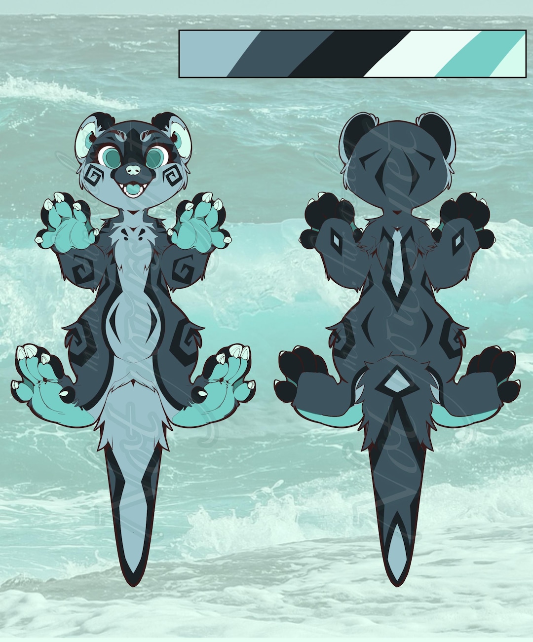Deep Ocean Water Inspired Otter Fullbody Reference Sheet Ref Sheet Fursuit Friendly Design OOAK ...