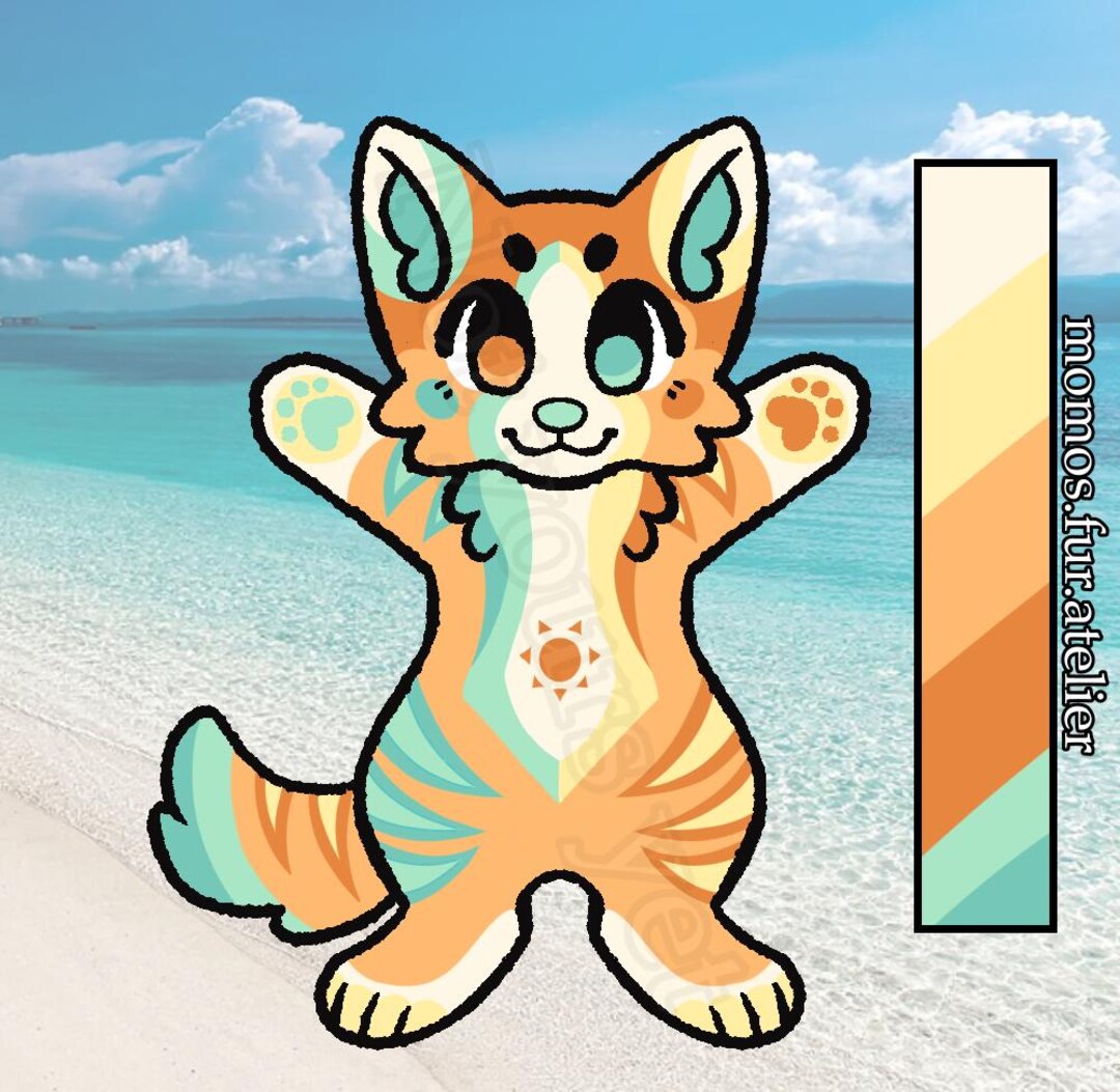 Sun Inspired Wolf Orange Teal Little Critter Adopt Fursona Furry Adopt ...