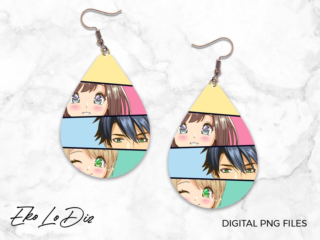 Anime Girl Earrings PNG Sublimation Design, Teardrop Earrings Png File ...