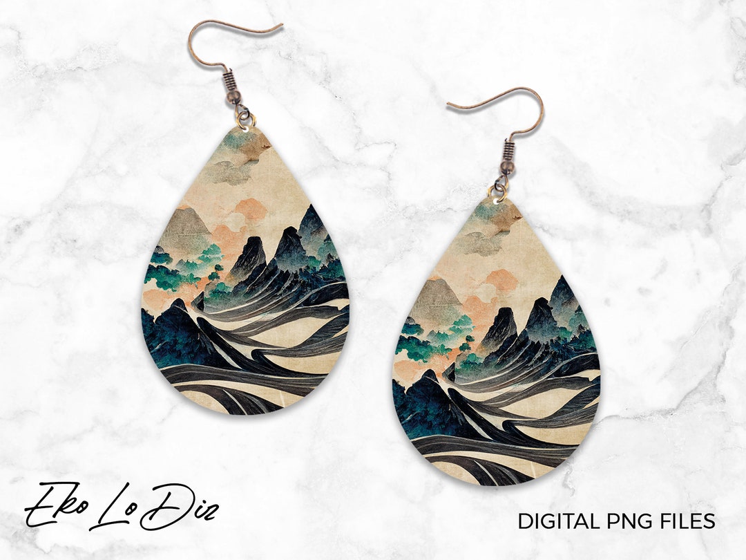 Abstract Earrings PNG Sublimation Design, Teardrop Earrings Png File ...