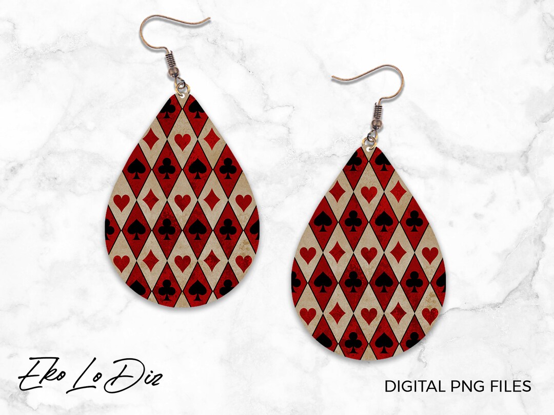 Playing Card Teardrop Earring PNG Design, Sublimation Png, Sublimation ...