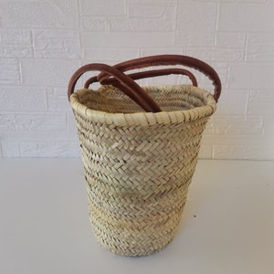 Handmade Moroccan Palm Leaf Market Basket With Leather Handles - Etsy