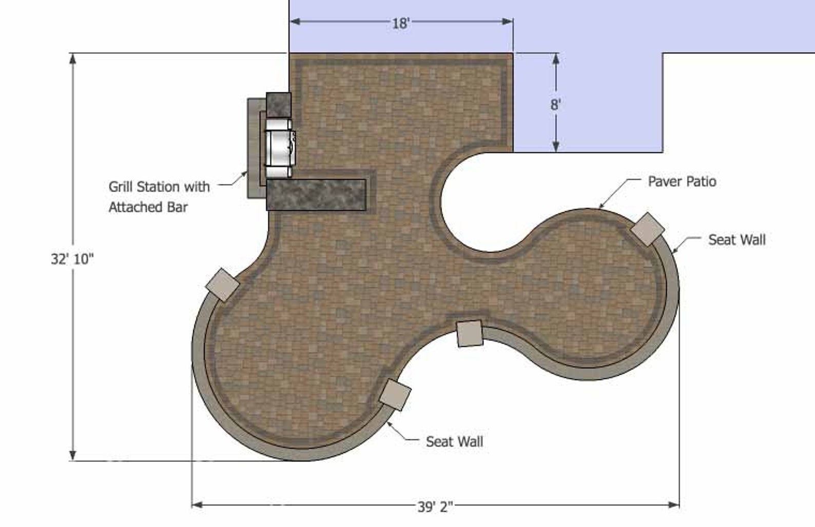 DIY Patio Plan With Two Seating Walls and Outdoor Grill Station With ...