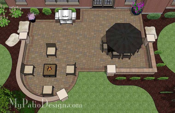 DIY Patio Plan With Two Seating Walls 670 Sq. Ft. - Etsy